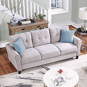 Harper & Bright Designs 3-Piece Living Room Sectional Sofa Set, Modern Style Button Tufted Linen Upholstered Armchair Loveseat Sofa and Three Seat Sofa Set Sectional Couch, Light Gray