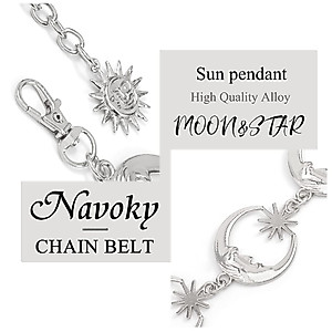 Navoky Moon Star Metal Waist Chain Sun Pendant Belly Belt Body Chains Jewelry Accessories for Women(Silver-Moon)