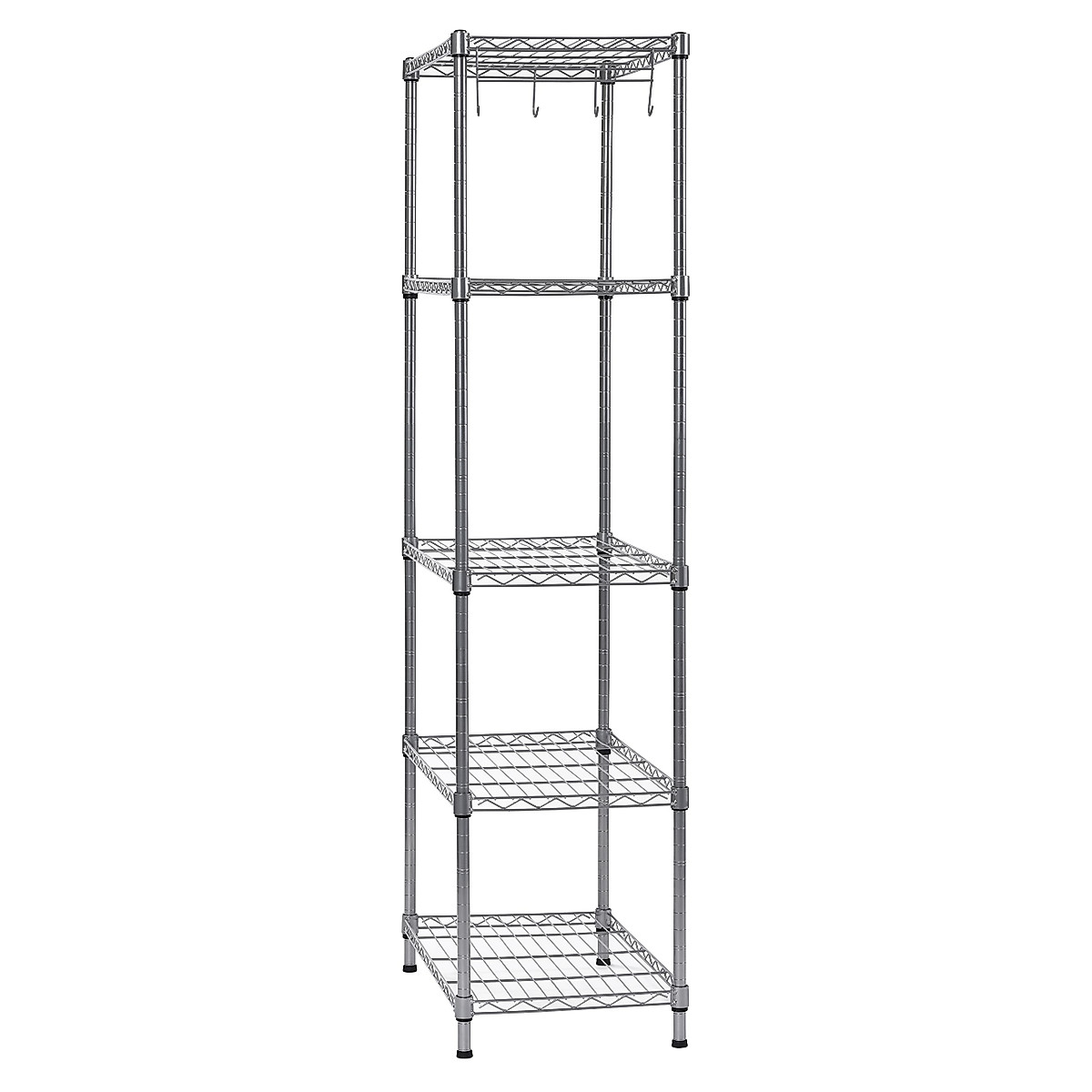 Muscle Rack WS241459-5S 5 Tier Wire Shelving with Hooks in Silver, 59" Height, 24" Width, 14" Length