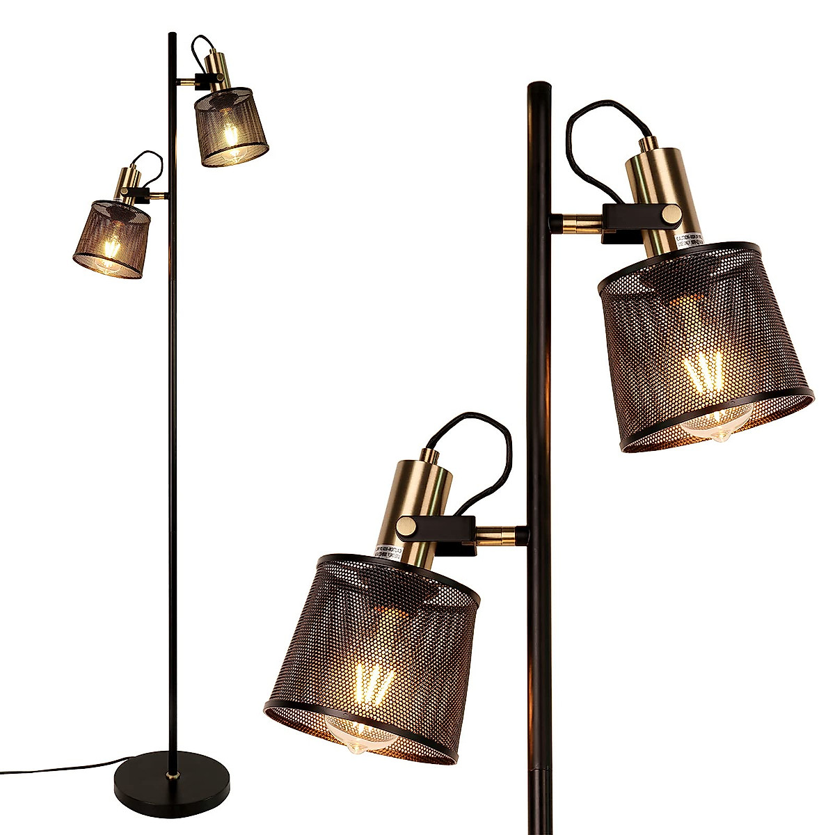 Newrays 2-Way Industrial Retro Iron Metal Mesh Floor Lamps with Adjustable Switch Plug-in for Living Room Bedroom Office