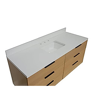 Kitchen Bath Collection Oslo 60-inch Floating Wall-Mounted Single Bathroom Vanity: Includes Blonde Wood Cabinet with Matte White Countertop and White Ceramic Sink