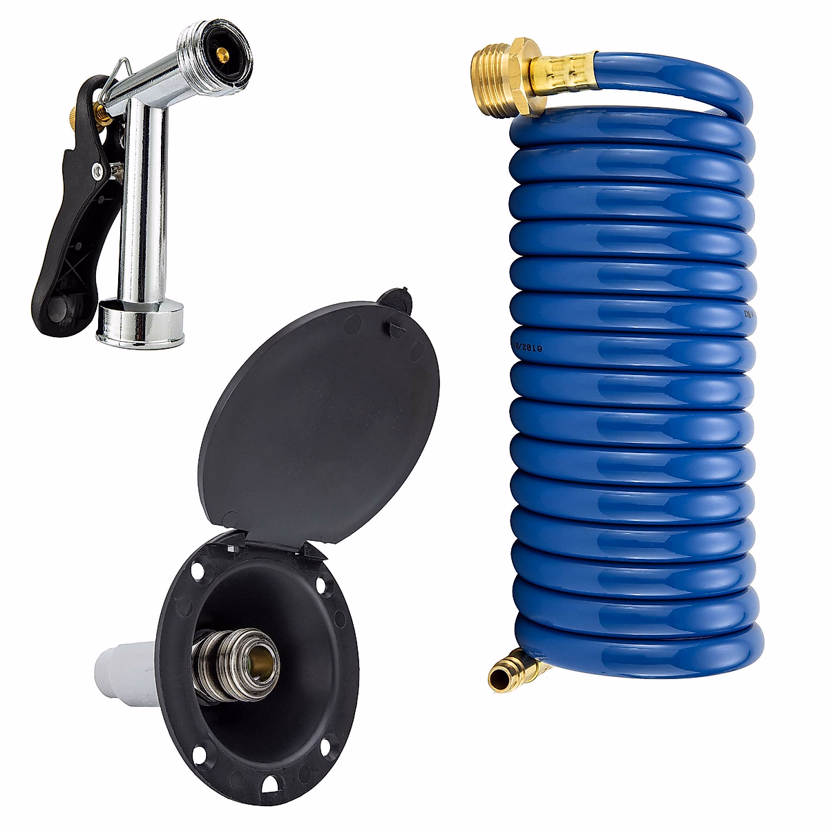 RecPro RV Exterior Spray Port Hook-Up Connector | Optional Hose with Sprayer or Quick Connector | RV Exterior Shower Port (Black, 15' Hose and Sprayer)