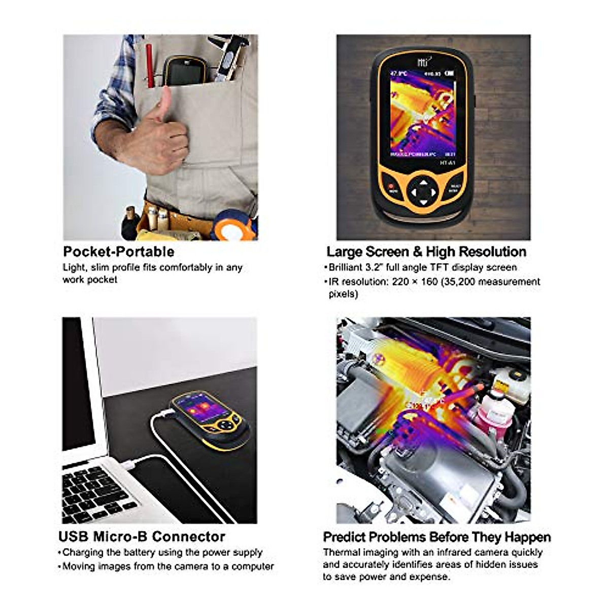 220 x 160 Thermal Imaging Camera, Pocket-Sized Infrared Camera with Real-Time Thermal Image, Mini IR Thermal Imager, Hti-Xintai HT-A1