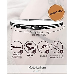 Adjustable Wrap Surfer Bracelet Women & Men - Thin String Bracelet with Snap Hook - Nautical Maritime Beach Jewelry - Handmade & Waterproof - Birthday Gift for Him (Black Black)