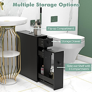 DORTALA Free Standing Bathroom Floor Storage Cabinet w/Drawer Double Door, Kitchen Cupboard, Wooden Entryway Storage Cabinet, 24" x 12" x 31.5"(L x W x H), Black