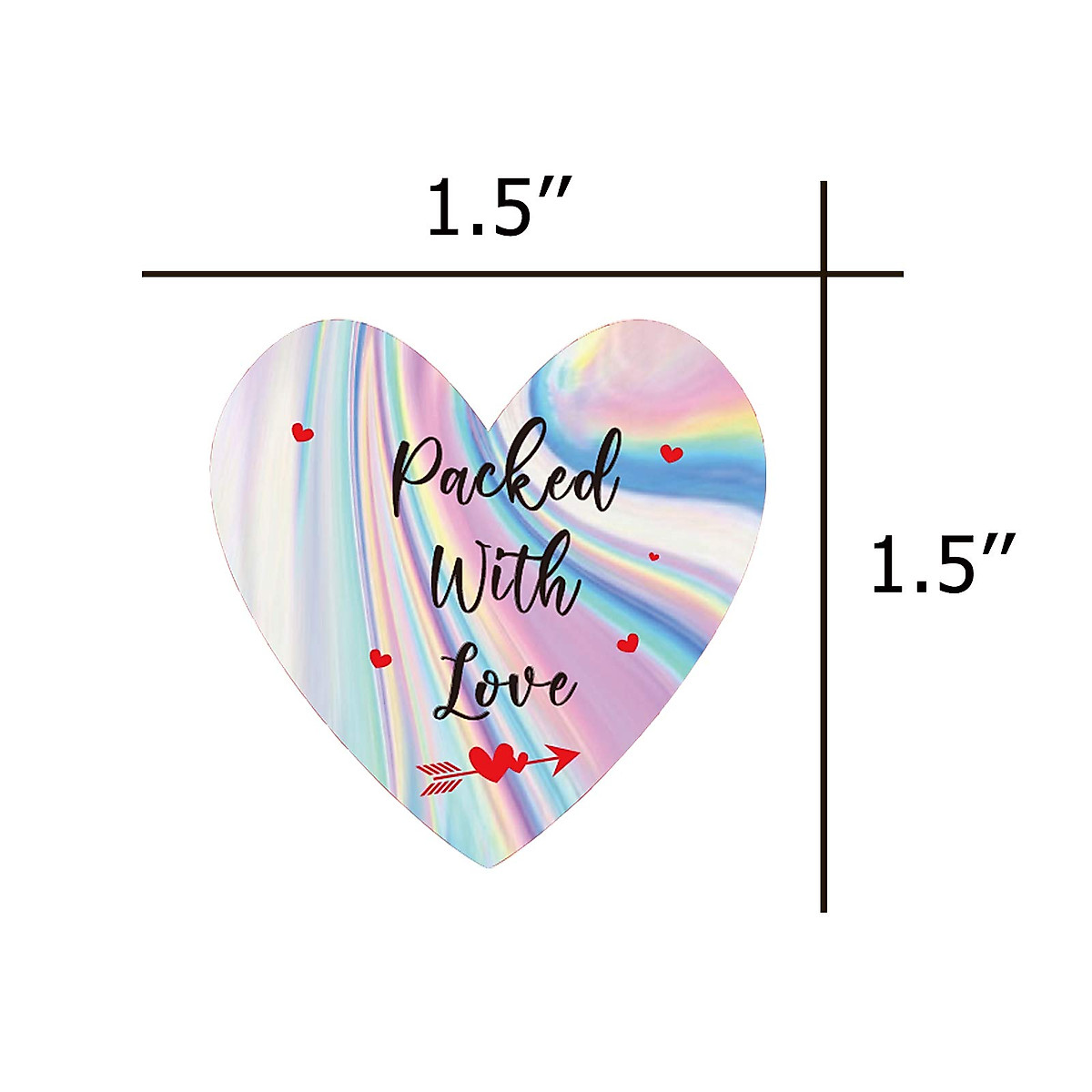 Happy Valentine's Day Stickers 1.5 inch Holographic Heart Stickers Wedding Favor Thank You Labels for Envelope Seals Business Package 500 pcs Per Roll Sealed Labels for Envelope Seals
