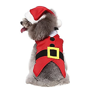 FLAdorepet Santa Claus Dog Costume with Christmas Hat Red Pet Cat Clothes Tuxedo with Bow Tie Coat Clothes for Small Medium Boy Girl Dog (Small, Red)