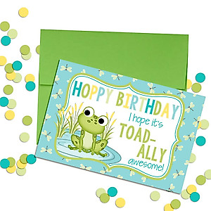 TOAD-ALLY Awesome Frog Birthday Pun Themed Single (1) All Occasion Blank Birthday Card To Send To Friends & Family, 4"x 6" (when folded) Fill In Greeting Note Card by AmandaCreation