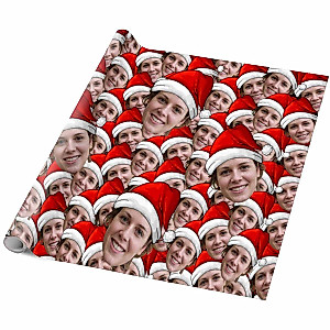 InterestPrint Personalized Photo Wrapping Paper Merry Christmas with Christmas hat Happy Birthdays, Custom Name Gift Wrap Roll 58inx 23in