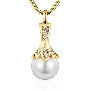 Pearl Urn Necklace for Ashes Memorial Cremation Necklaces Stainless Steel Ashes Necklace for Men Women(Gold)-You Lighted Up My World
