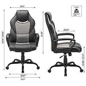 Rocking Office Chair Ergonomic with Arm Computer Desk Chair Swivel Adjustable Hight Home Office Desk Chair of Metal Leather Mesh Computer Chair Grey