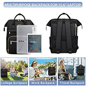 FOCDOD Laptop Backpack Travel Work Bag - 15.6 inch with Laptop Compartment Waterproof Professional Women Backpack Purse with USB Charger for College Teacher Nurse Business Women