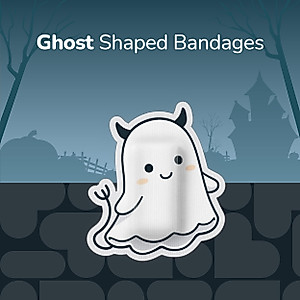 BioSwiss Bandages, Halloween Ghost Shaped Self Adhesive Bandage, Latex Free Sterile Wound Care, Fun First Aid Kit Supplies for Kids, 24 Count