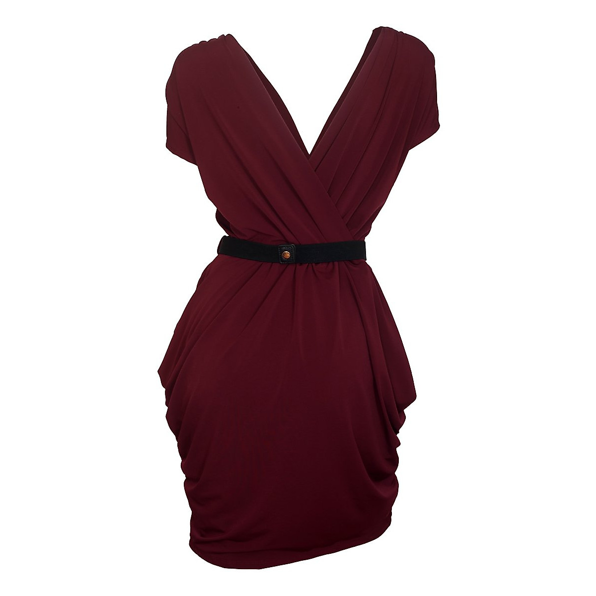 eVogues Plus Size Deep V-Neck Wrap Bodice Dress (2X, Burgundy)