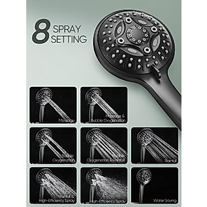 Cobbe 12'' High Pressure Rain Shower Head with Extension Arm - Dual Shower Heads with 8 Modes Handheld Spray Combo - Wide RainFall shower with Anti-Clog Nozzles, Adhesive Showerhead Holder, Black