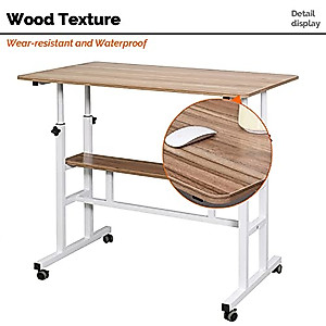 AIZ Mobile Standing Desk, Adjustable Computer Desk with Rolling Wheels, Home Office Double-layer Computer Workstation,Portable Laptop Table for Standing or Sitting,Adults or Children,Oak,39.4" x 23.6"