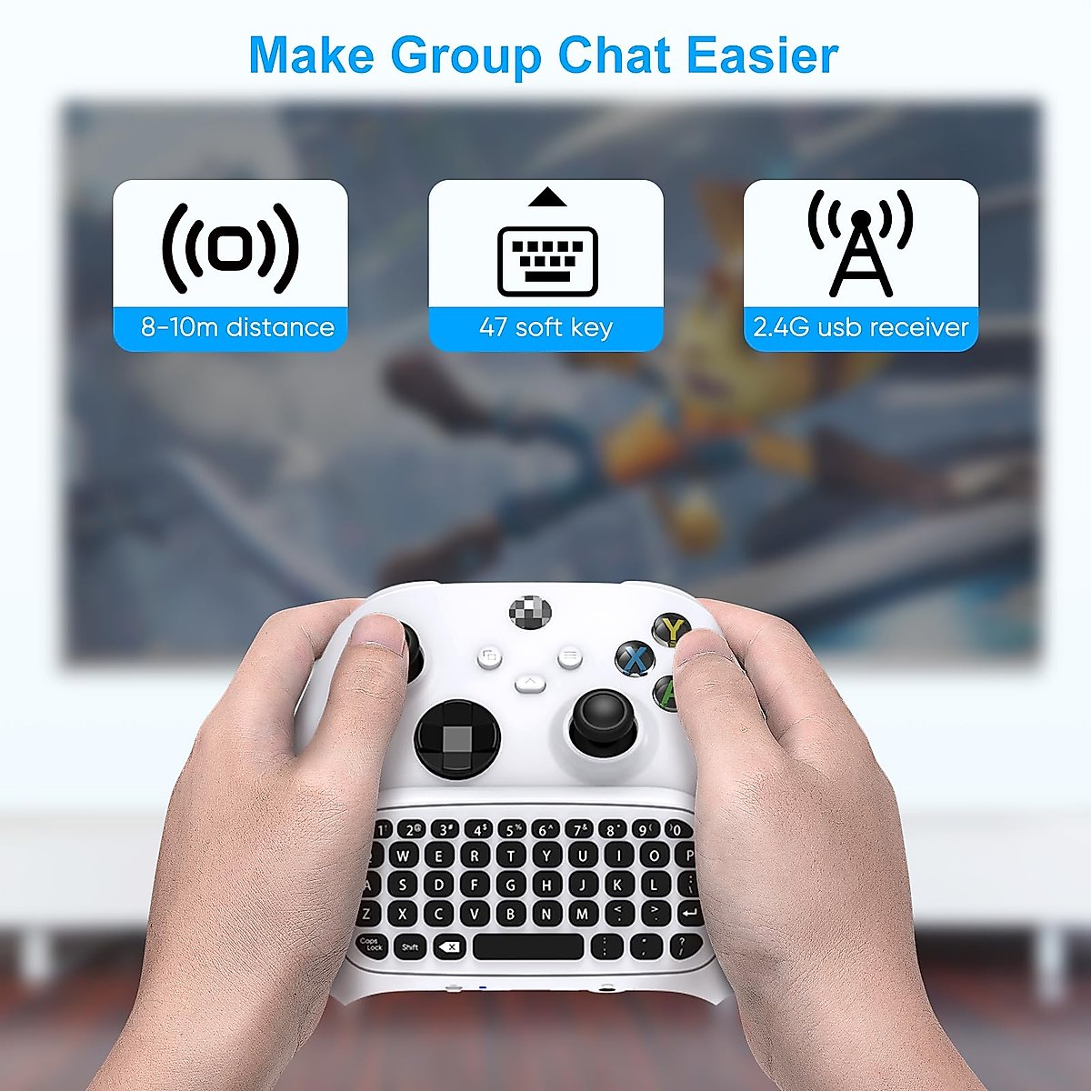 Keyboard for Xbox Series X/S, One/One X/S, Elite one/2 Controller, Wireless Chatpad Gaming Keypad with USB Receiver and Speaker, 3.5mm Audio Jack Accessories for Xbox (Controller Not Included), White