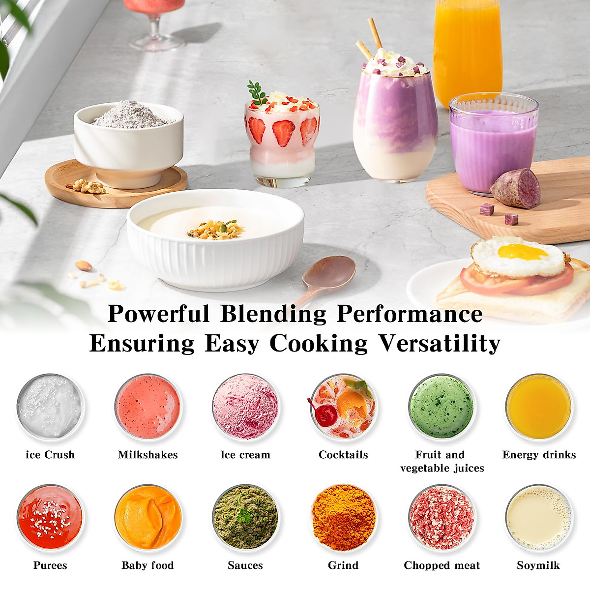 KOTLIE Blender 68 Oz Shakes & Smoothies Countertop Blender, 1200W 28000RPM High Speed Food Processors, Smoothie Blender with 8 Smart Functions for Baby Food, Crushing Ice or Frozen Drinks(Black)