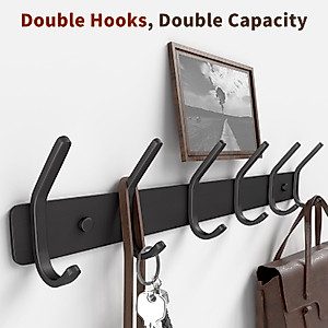 GWAAZXGZ Coat Rack Wall Mount Hooks - Black 15 Inch Coat Hooks with 6 Double Hooks for Hanging, Hat Rack for Wall, Suitable for Kitchen and Bathroom, 1 Pack