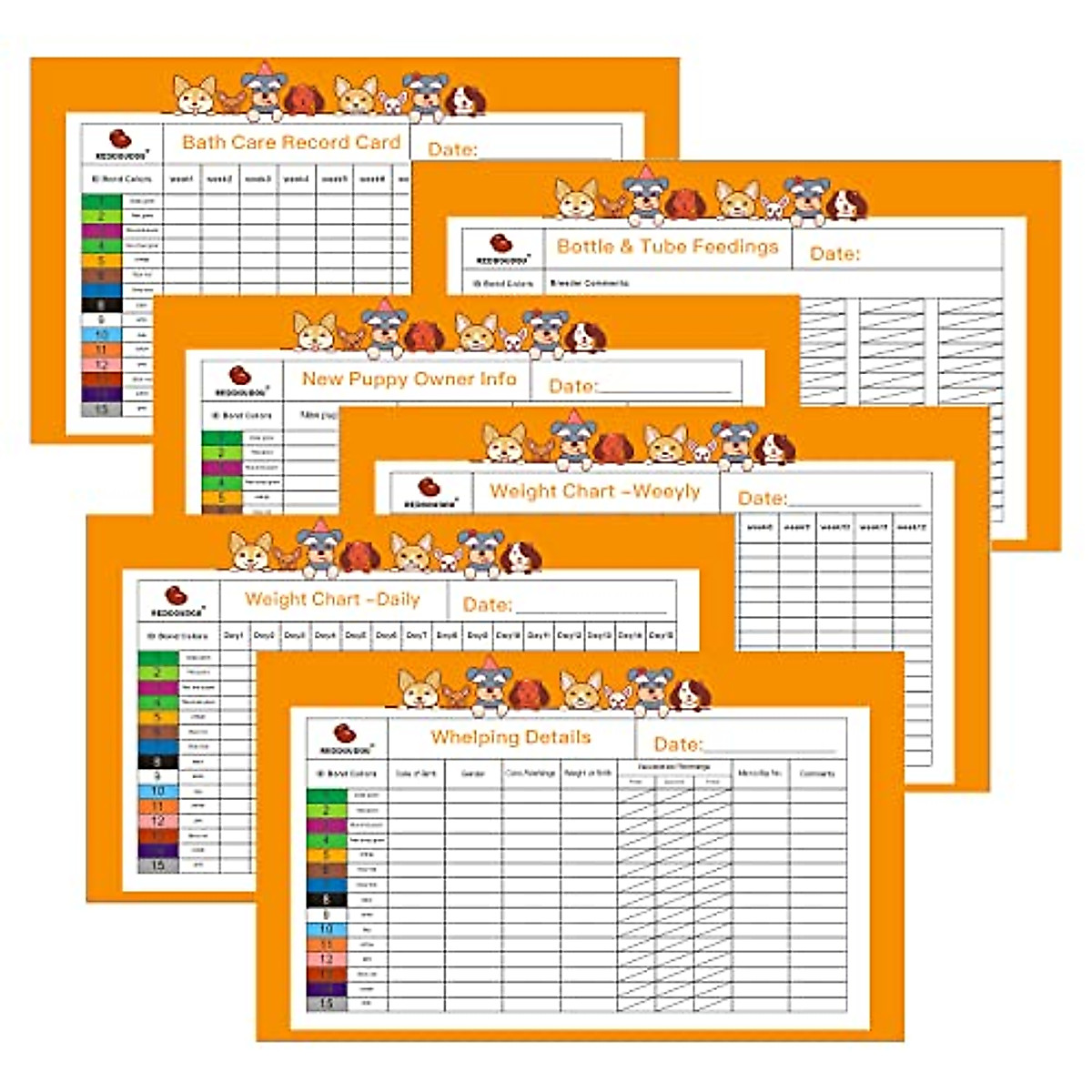 Puppy Kitten Whelping Kit, Newborn Dogs Cats Pet Whelping Kit with 6 Record Keeping Charts Puppy Collars Bulb Aspirator Cord Clamps