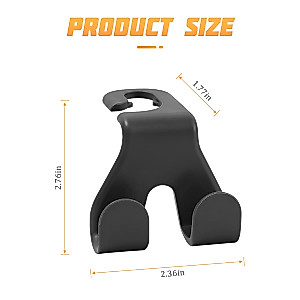 AICEL Car Seat Headrest Hook, 4 Pack Purse Hooks for Auto, 2 in 1 Durable Seat Back Hanger, Storage Organizer Phone Holder for Automotive Interior, Universal for Handbag Coat Grocery (Black)