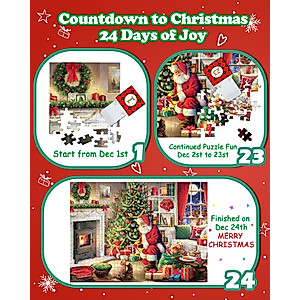 Advent Calendar 2023, Christmas Scene Jigsaw Puzzles 24 Days Countdown Calendars for Kids, Boys, Girls, Teens, Over 1000 Pieces Puzzle Advent Calendar 2023 Adult, Parents, Xmas Gift for 5-7, 8-12 (M7)