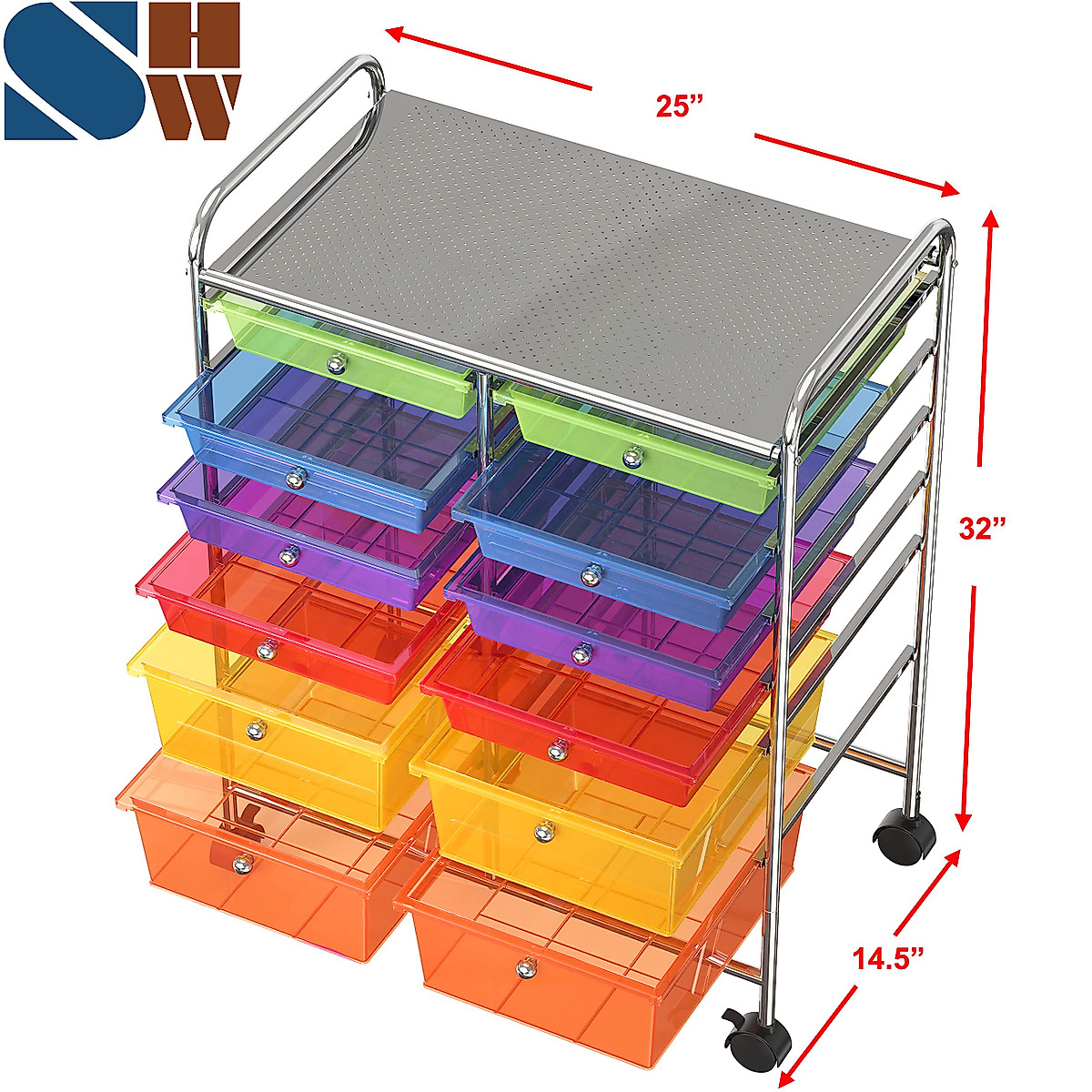 Simple Houseware 12-Drawers Rolling Storage Cart, Multicolor
