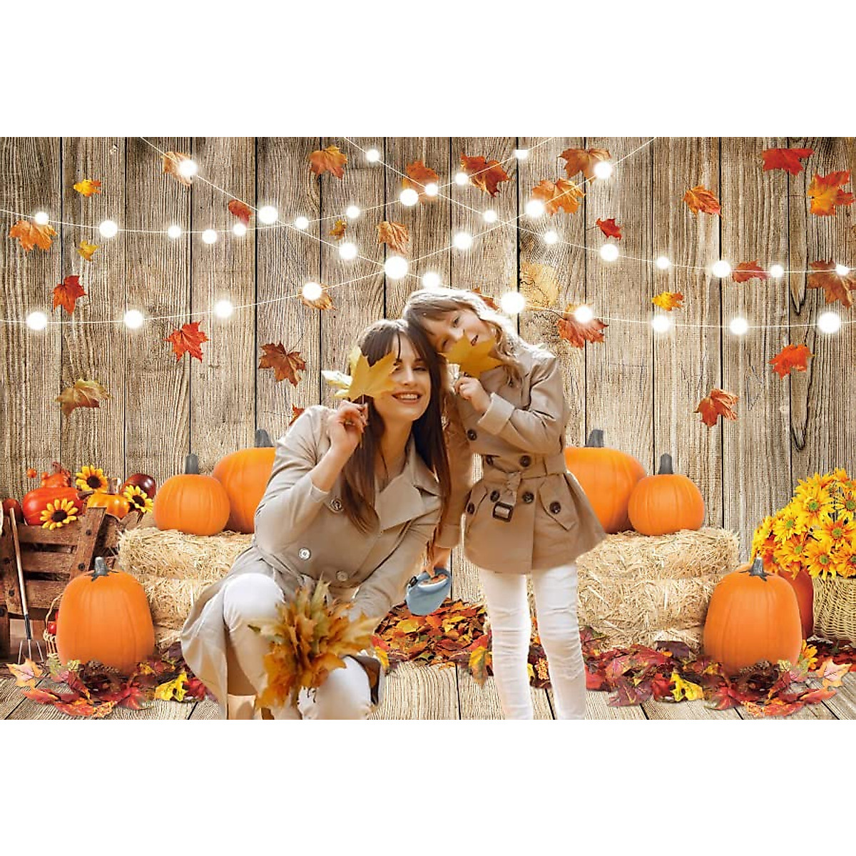 Leowefowa 7x5ft Fall Thanksgiving Halloween Photo Backdrop Fall Backdrops for Photography Autumn Pumpkin Harvest Barn Background Friendsgiving Party Supplies Farm Harvest Banner Decor Photo Booth Prop