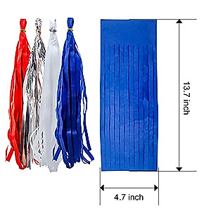PheiLa 30 Pcs Tissue Paper Pom Poms Red White Navy Blue Silver Tassels Garland Glitter Stars Paper Garlands Patriotic Decorations Nautical Party Supplies Photo Booth Props Backdrop Door Wall Decor