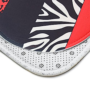 Jicosrel 4 PCS Bathroom Shower Curtain Set with Rugs,Leopard and Zebra Shower Curtain Bathroom Decor Set(Bath Mat,U Shape and Toilet Lid Cover Mat,Black and Red)