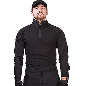 HAN·WILD Men's Tactical Shirt Military Combat Camouflage Long Sleeve Shirts with Elbow Pads Outdoor 1/4 Zip