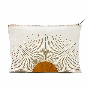 Sunshine Ray Makeup Bag Natural Linen Zipper Pouch Makeup Bag Tech Accessory Bag Mid Centry Boho Decor Travel Accessory Pouch