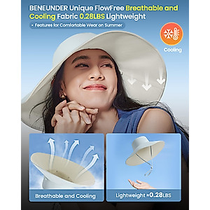 BENEUNDER Sun Hats for Women Wide Brim UPF 50+ Beach Hats for Women UV Protection Visor Hats for Fishing Hiking Gardening, White
