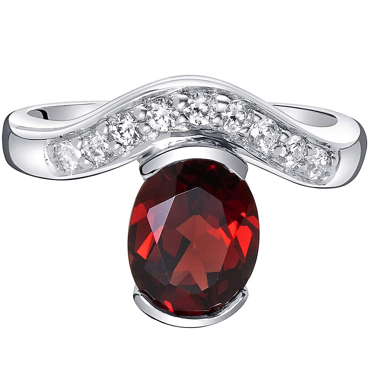 PEORA Garnet Ring in Sterling Silver, Floating Solitaire, Oval Shape, 9x7mm, 2.25 Carats total, Comfort Fit, Size 7