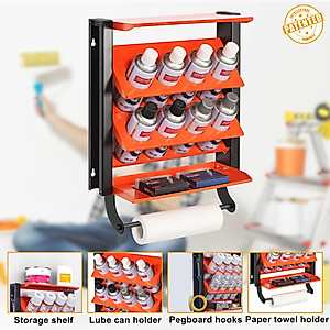 TORACK Spray Paint Can Holder with Paper Towel Holder, Wall Mount Heavy Duty Metal Spray Bottle Holder for Garage, Paint Can Storage Rack for Shop, Holds Up to 100LBS