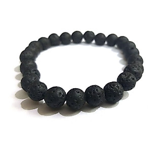 LKBEADS Natural Black Lava 8mm rondelle smooth 7inch Semi-Precious Gemstones Beaded Bracelets for Men Women Healing Crystal Stretch Beaded Bracelet Unisex