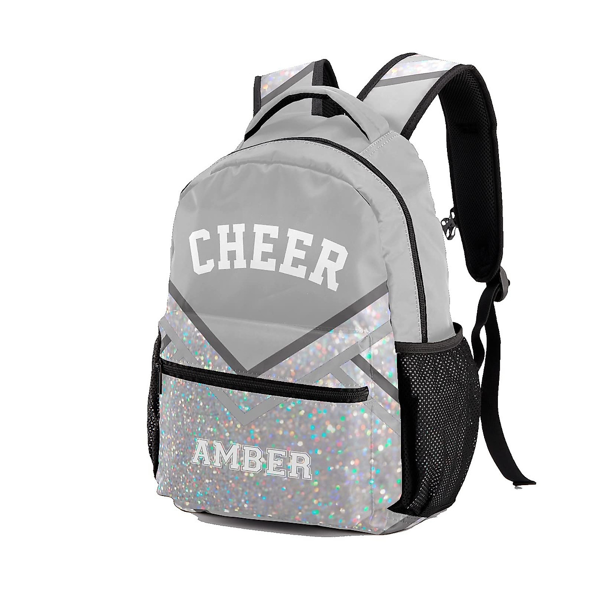 SunFancyCustom Cheer Cheerleaders Grey Backpack with Name Text Custom Laptop Bag for Work Travel Office