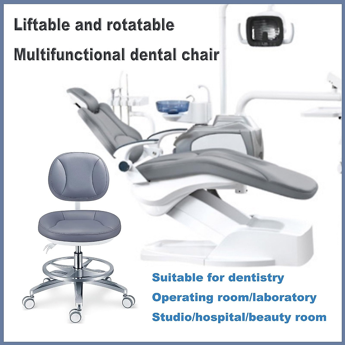 HYDTGZ Dental Chair Dentist Doctor's Stool PU Leather Dental Assistant Chair Adjustable Mobile Chair for Clinics, Dental Offices, Labs, Drawing Chair,A4