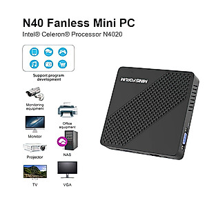 MINISFORUM N40 Mini PC Fanless Silent Desktop Computer 4GB RAM, 64GB eMMC Micro PC, Celeron N4020 up to 2.8GHz, 1000M LAN, HDMI&VGA, Support Auto Power On Mini Computer