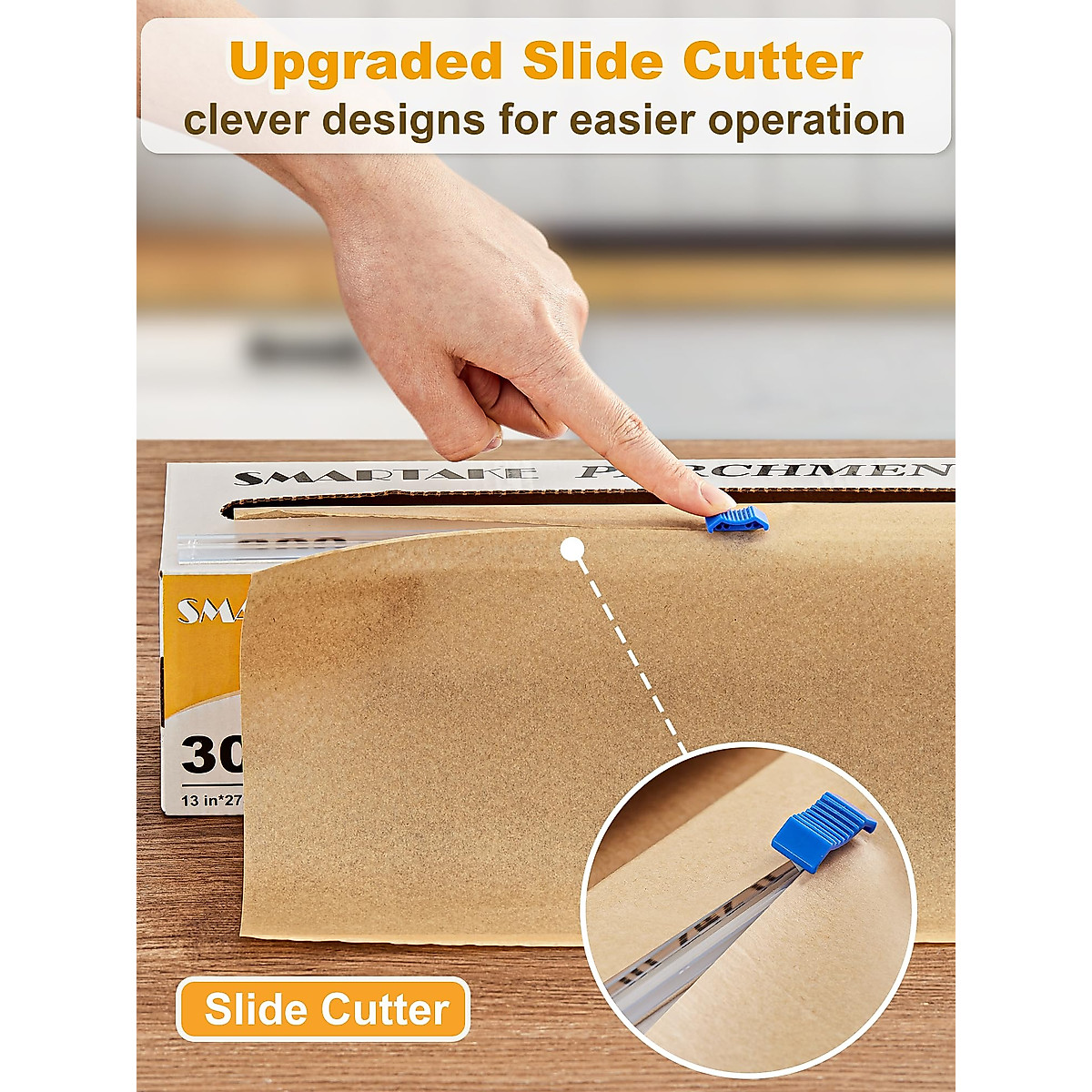 SMARTAKE Parchment Paper Roll for Baking, 13 in x 278 ft, 300 sq.ft, Non-Stick Baking Paper Sheets with Slide Cutter, Heavy Duty Extra Long, for Kitchen Baking Cooking Grilling Steaming, Unbleached