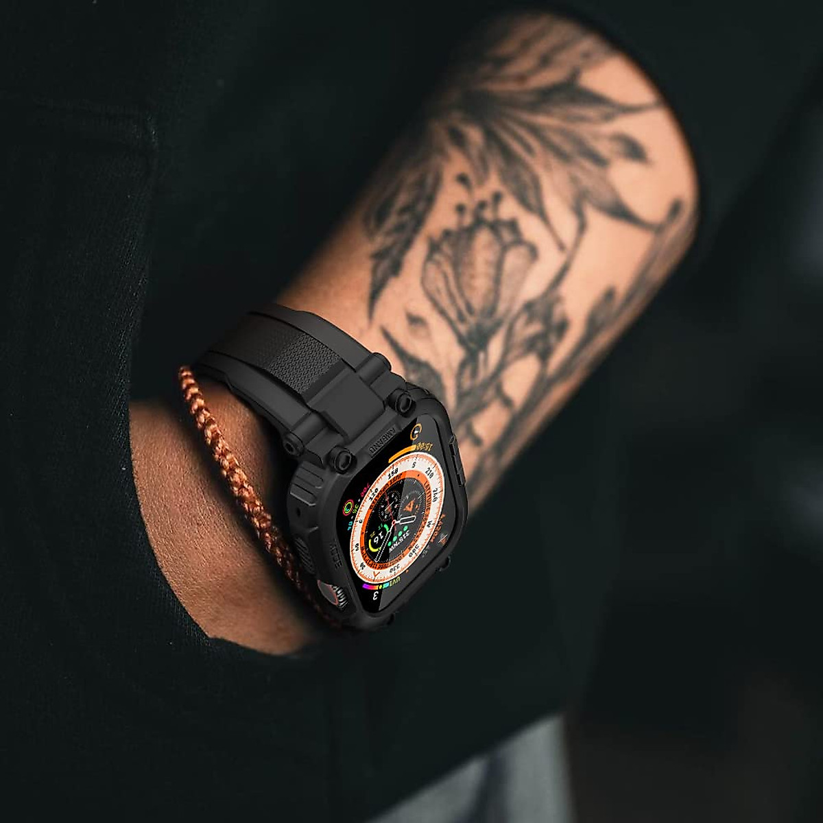 amBand Bands Case Screen Protector Compatible with Apple Watch Ultra 2/1 49mm for Men, M1 Sport Series Rugged Cover Strap and 9H Tempered Glass, Military Protective Bumper for iWatch 49 mm Men Black