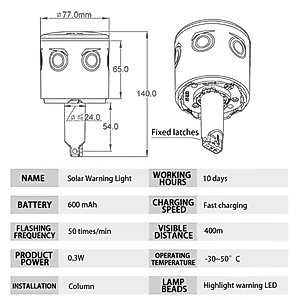 QXMH Solar Strobe Warning Light: Flashing Super Bright 360 Degree, Automatically Turn On&Off, Traffic Light Emergency Strobe Lightfor Construction, Dock, Marine,Crane Tower, Factory (White)