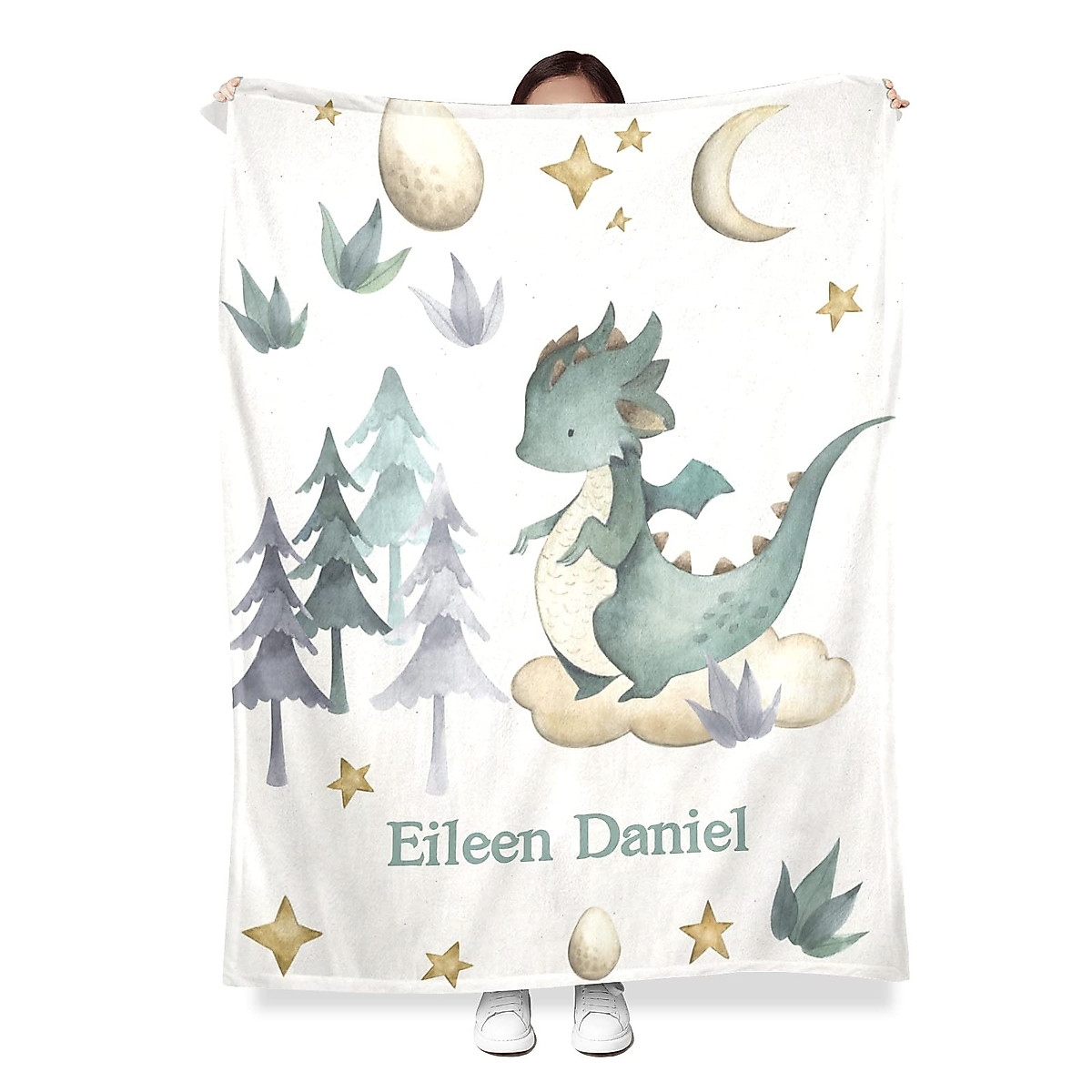 Personalized Baby Blanket - Soft Watercolor Dragon Animal Custom Blanket - Baby Shower Toddler Nursery Bed Blankets Stroller Crib 30x40 in Design 4