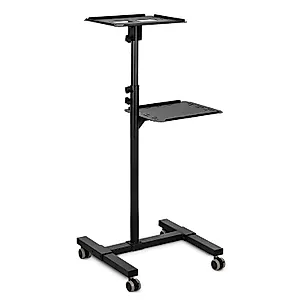 Mount-It! Mobile Projector and Laptop Stand (2 Shelves), Rolling Cart with Ventilated Tray, Heavy Duty, Height Adjustable Laptop and Projector Presentation Trolley, Black