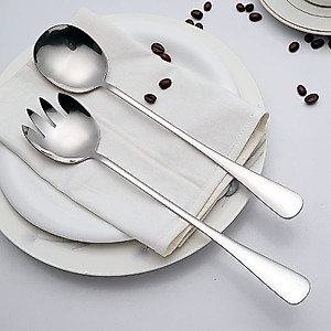ARFUKA Salad Servers Salad Serving Sets Stainless Steel 11" Buffet Salad Spoon and Salad Fork Dishwasher Safe Large Metal Serving Utensils Silver, Set of 3