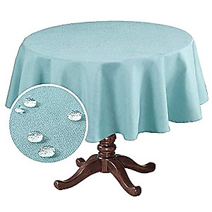 H.VERSAILTEX Linen Textured Table Cloths Round 60 Inch Premium Solid Tablecloth Spill-Proof Waterproof Table Cover for Dining Buffet Feature Extra Soft and Thick Fabric Wrinkle Free, Aqua