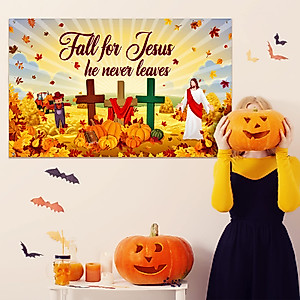 Fall for Jesus Backdrop Pumpkin Autumn Banner Maple Leaf Bible Decoration Christian Religion Polyester Background Thanksgiving Party Supplies Holiday Photo Booth Prop Indoor Outdoor