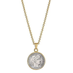 American Coin Treasures Silver Barber Dime Goldtone Coin Pendant with 18" Chain Necklace - Genuine and Elegant Keepsake Jewelry for Women | White Luxury Gift Box Included
