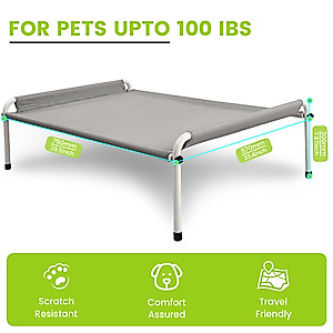 Fattong's Lab Dog Bed, Elevated Dog Cot with Metal Frame and Washable mat, Strong Load Bearing,Medium Size,29.5 * 22.4 * 7.8 Inch,Grey.
