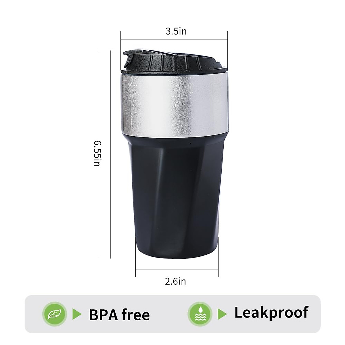 Avovy Travel Coffee Mug, 14oz Insulated Coffee Tumbler with Leadproof Flip Lid To-go, Stainless Steel Reusable Coffee Cup for Hot and Cold Water(Black - 400ML)